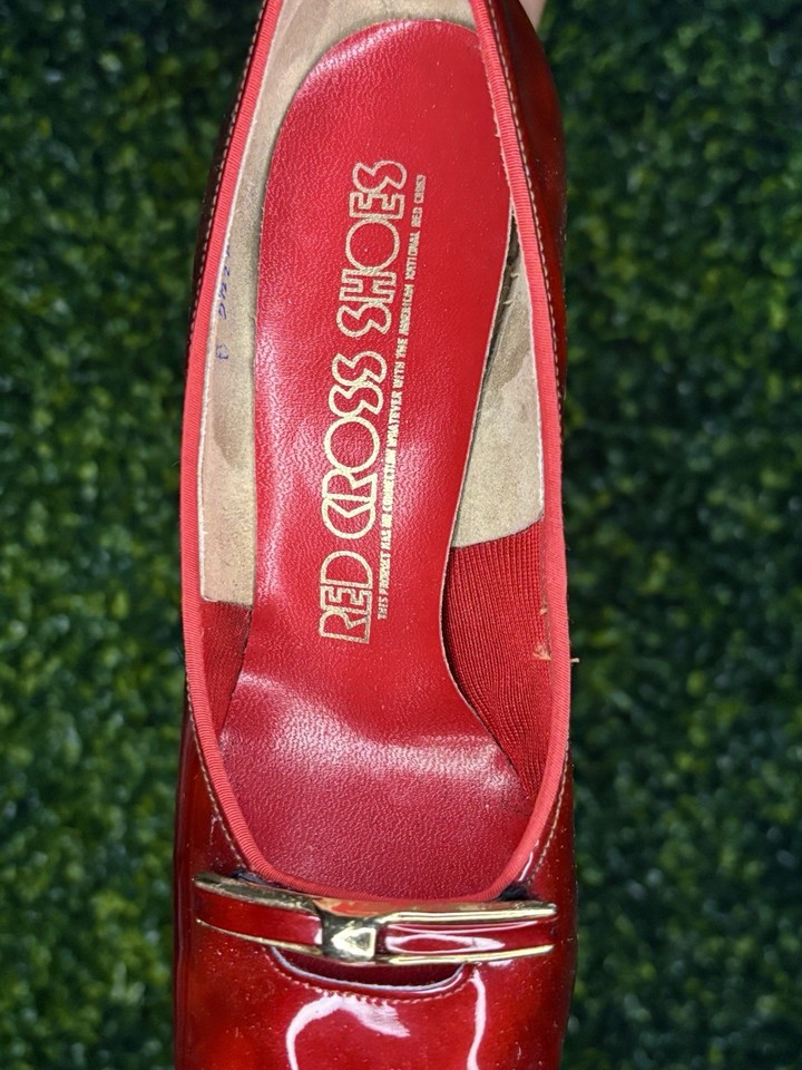 Vintage RED CROSS SHOES Shiny Ruby Red Pumps Classy Elegant SIZE WOMENS ...