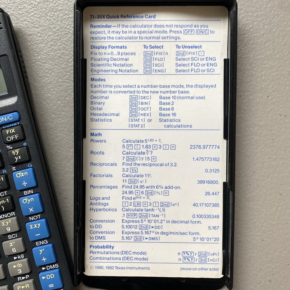 Texas Instruments TI-35X Scientific Calculator Battery Operated (very ...