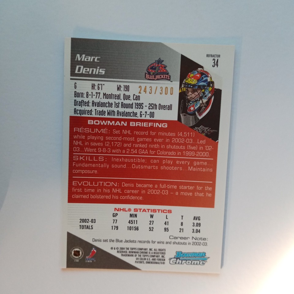 2003-04 Bowman Chrome Draft Picks & Prospects Refractor /300 Marc Denis ...