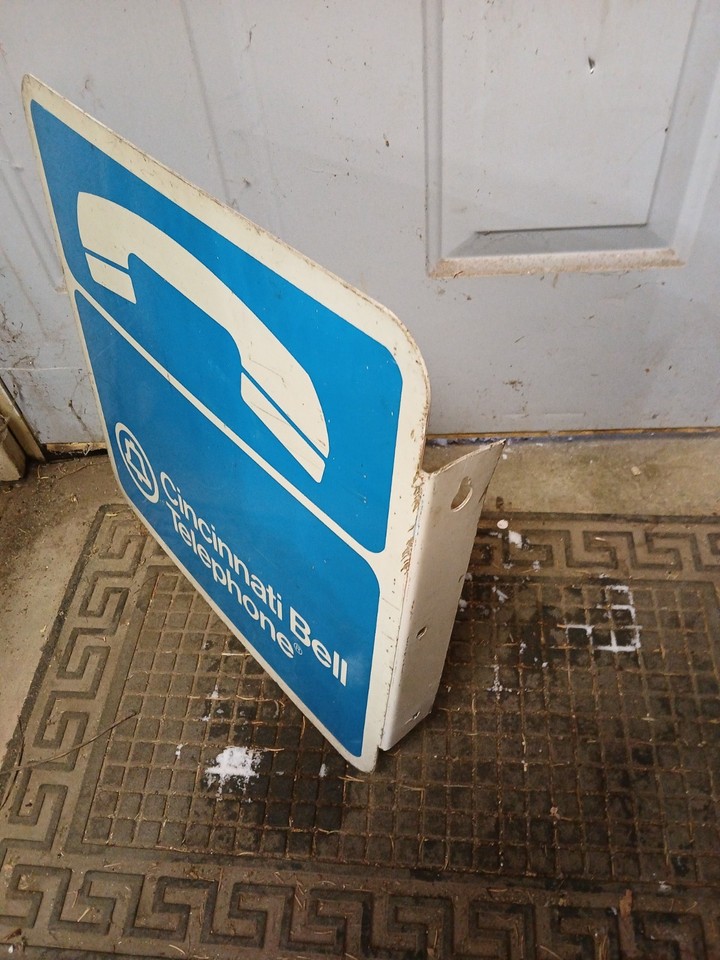 VINTAGE CINCINNATI BELL TELEPHONE PHONE BOOTH SIGN, METAL 2 SIDED,18"× ...