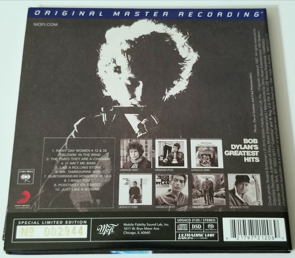 BOB DYLAN GREATEST HITS MFSL CD SUPER AUDIO CD HYBRID SACD AUDIOPHILE ...