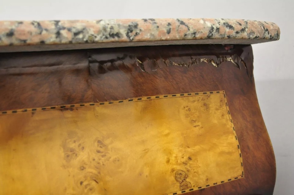 Reproduction French Louis XV Style Pink Marble Top Bombe Commode ...