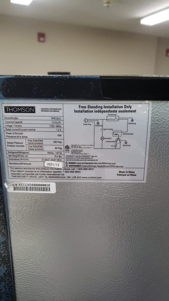 Thomson 7.5 cu ft Compact Refrigerator TFR725-C PICKUP ONLY | eBay