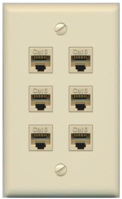 RiteAV 6 Port Cat6 Ethernet RJ45 Female-Female Wall Plate Flat [Ivory ...
