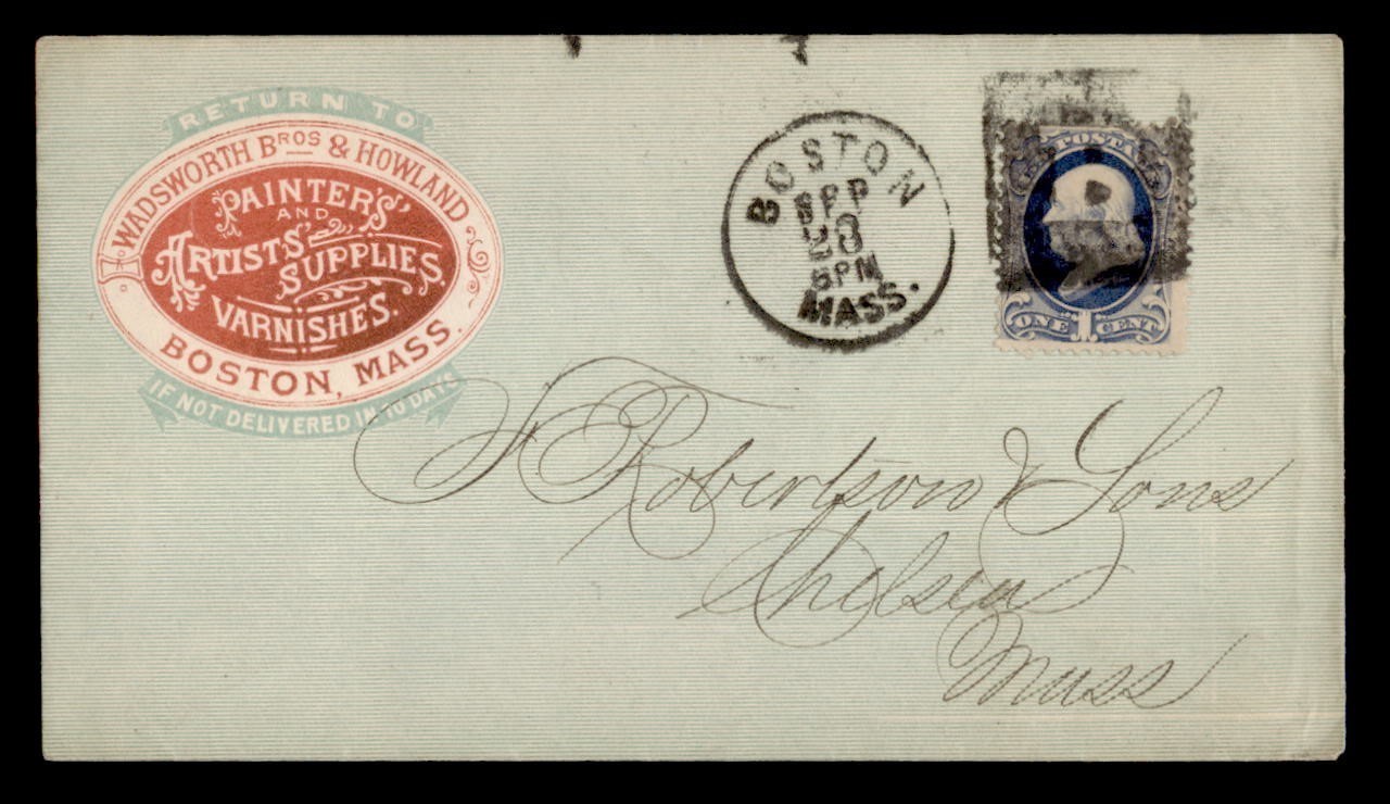 DR WHO 1880s FANCY B CANCEL NEGATIVE ARTIST SUPPLY ADVERTISING BOSTON ...