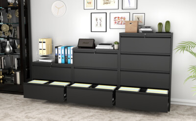 Black Metal Drawer Lateral File Cabinet Lockable Home Storage Organizer ...