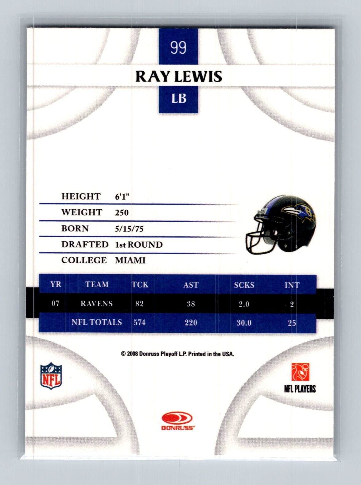 2008 Donruss Threads #99 Ray Lewis Baltimore Ravens Football Card | eBay