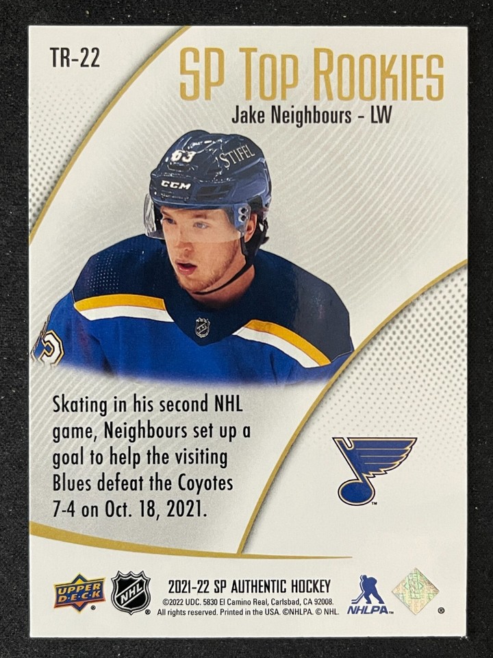 2021-22 Upper Deck SP Authentic Jake Neighbours SP Top Rookies Blues ...
