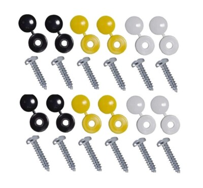 12 pce Number Reg Licence Plate Self Tapping Screws/Caps Front Rear ...