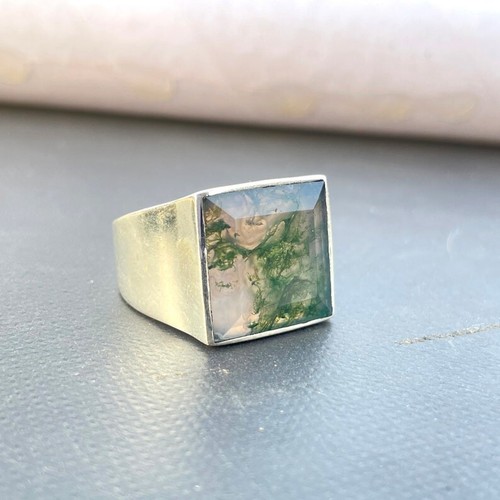 Natural Moss Agate Men's Ring, Handmade Gemstone Ring, 925 Sterling ...