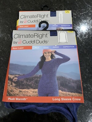 NEW women L Base Layer set LEGGINGS & CREW TOP Climate Right Cuddl Duds ...