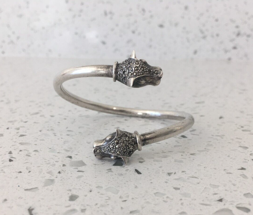 Vintage Hallow Sterling Silver Double Headed Panther Marcasite Bracelet ...