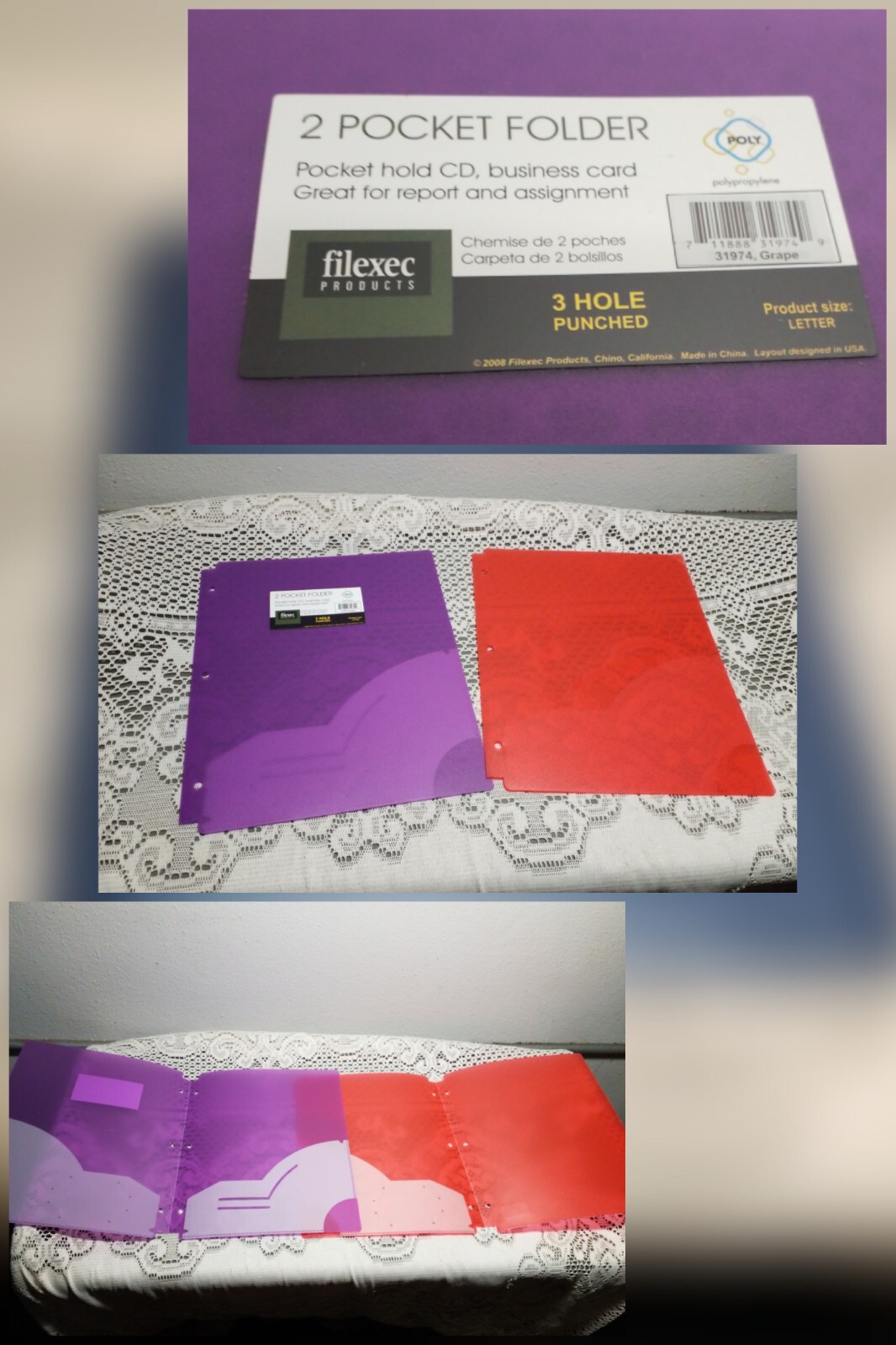 Lot of 9 Pocket Folders Letter Size Prongs Snap-In Variety Plastic File ...