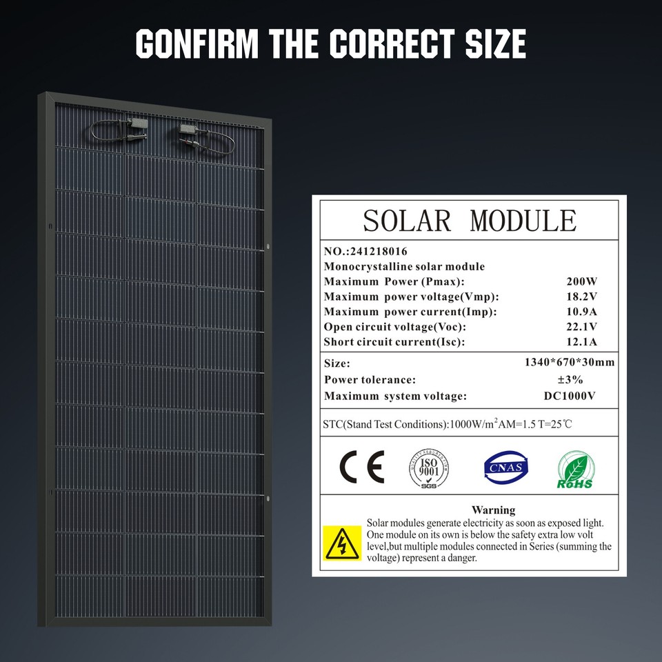 200W 1200W Bifacial Solar Panels 12V Mono 18BB High-Efficiency PV Home ...