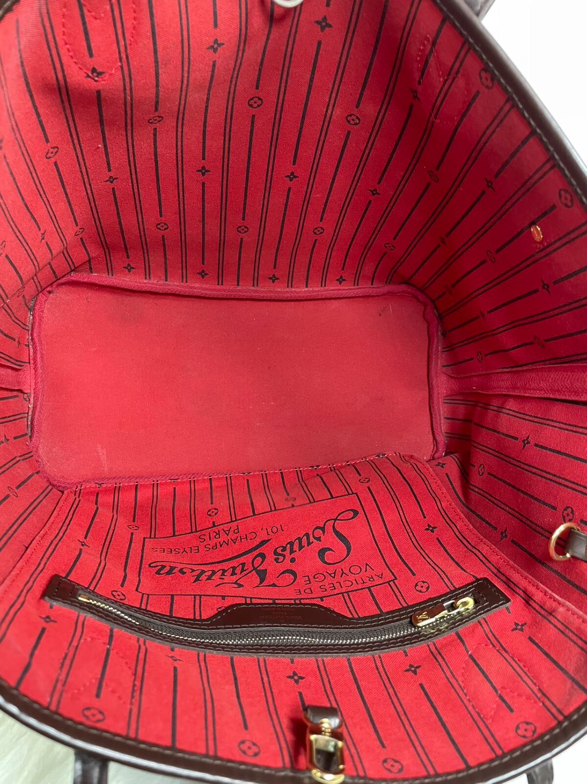 Louis Vuitton Neverfull Red Interior Tote Brown Canvas Authen | eBay