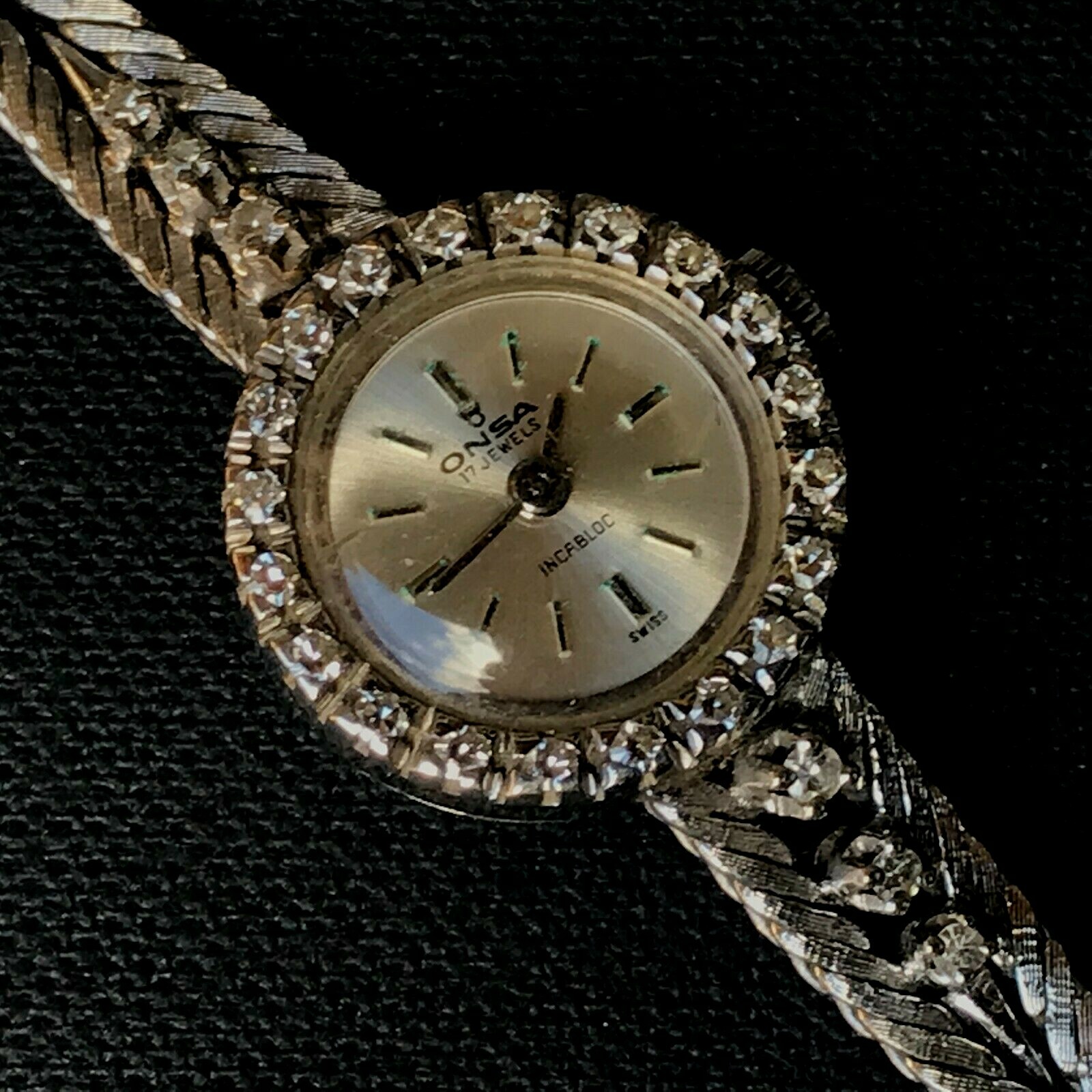 Gold Damen Uhr ONSA Armbanduhr 14K/585 Weißgold Handaufzug 26 ...