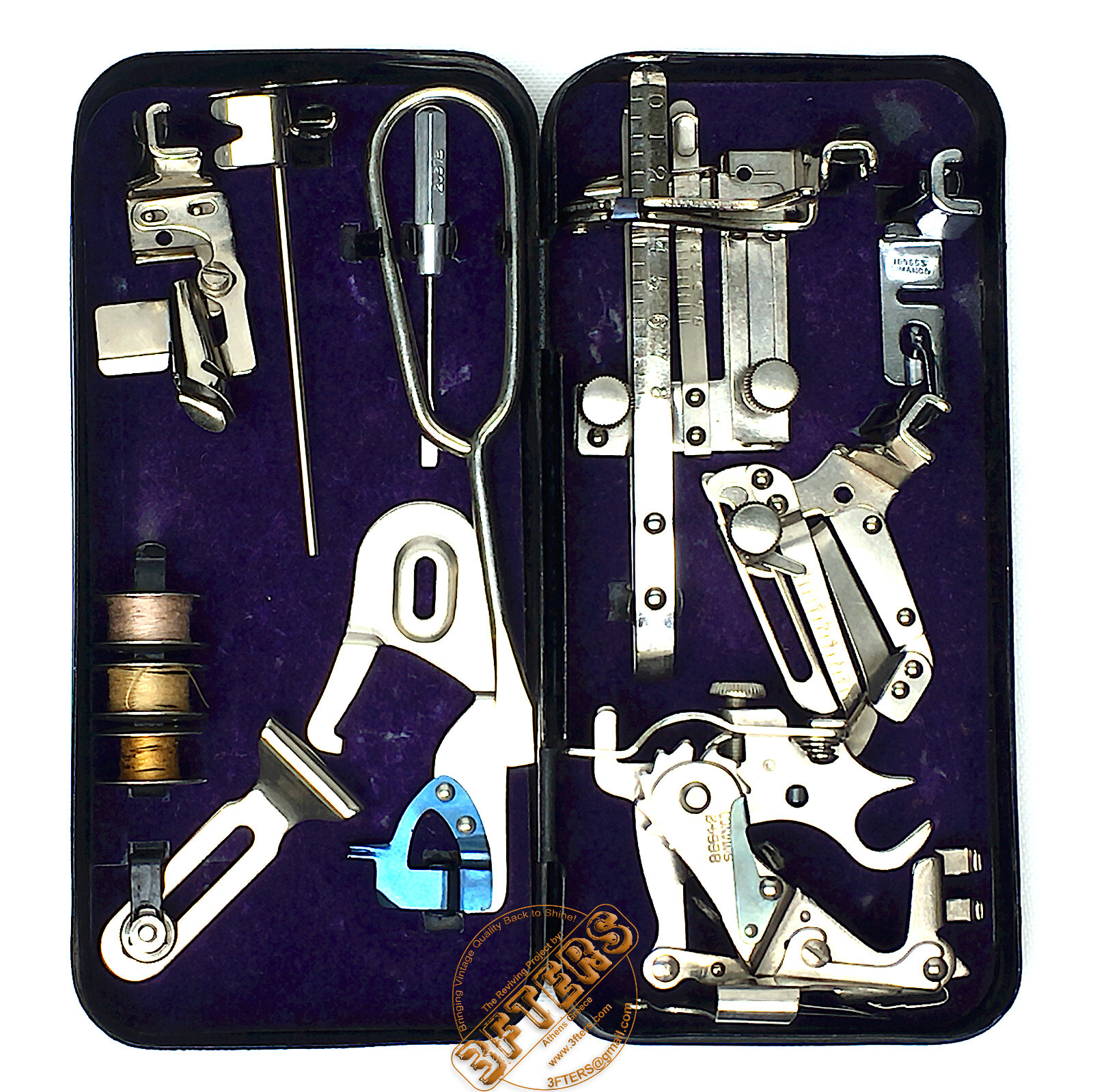 SINGER Black Godzilla Attachment Box Metal Crinkled Complete ...