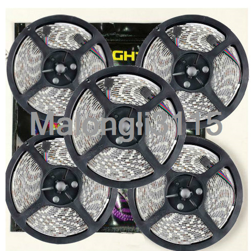5PCS 5M RGB 5050 SMD LED Strip Light Waterproof Flexible Tape Rope Lamp ...