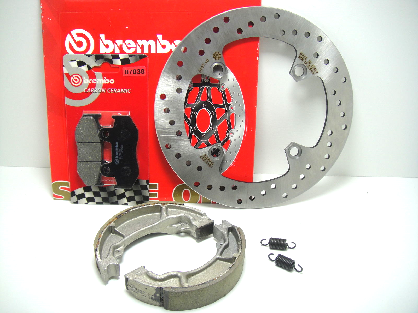 Complete Brembo Brake Disc Kit + RMS Brake Shoes Honda Dylan 150 2006 ...