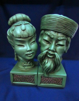 Statues Heads Bust Busts Asian Oriental Japanese Faces Green Figurine ...