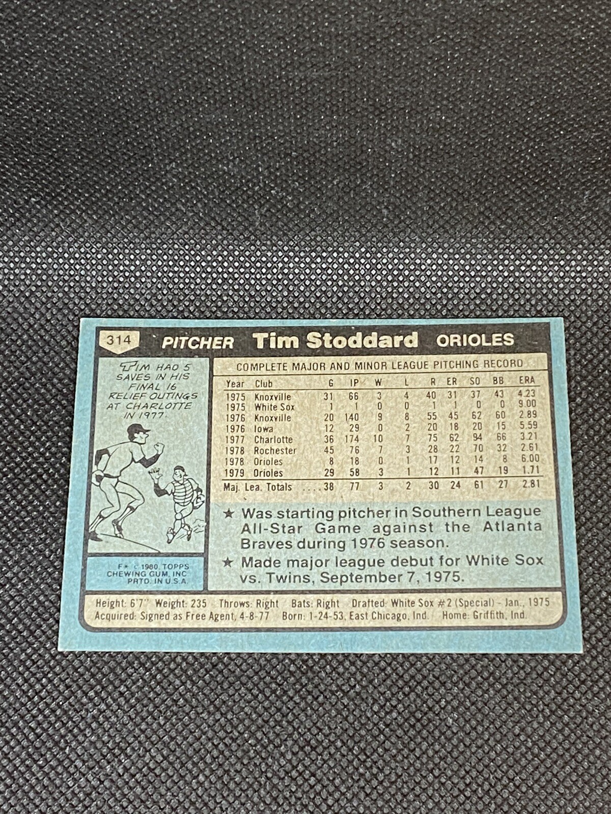 Tim Stoddard 1980 Topps #314 Baltimore Orioles Signed Rookie ...