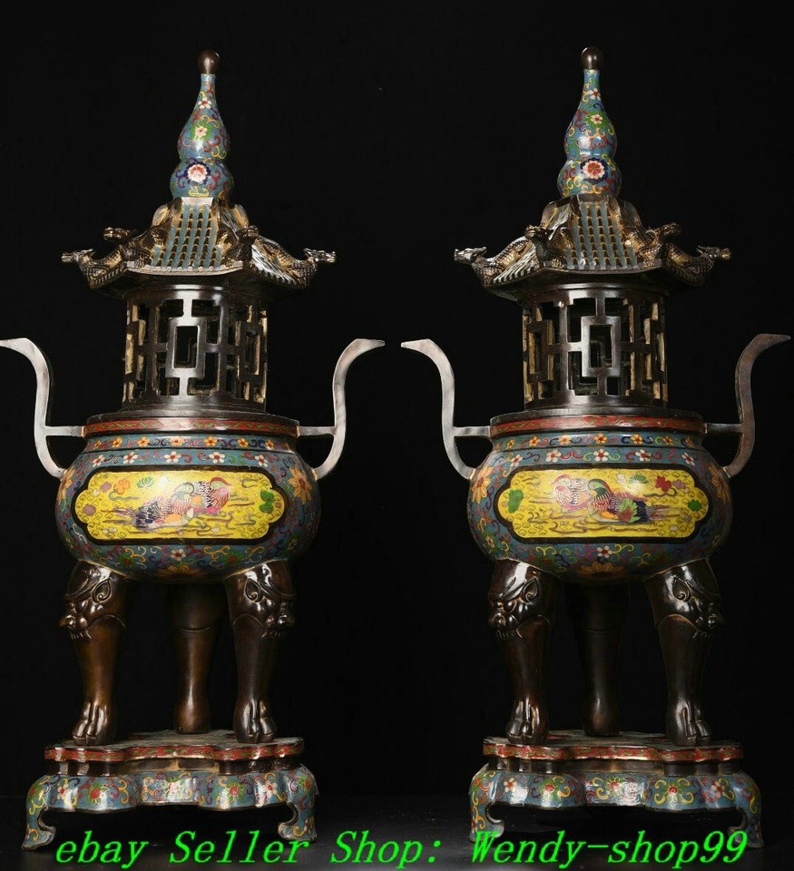Dynasty Cloisonne Enamel Bronze Mandarin duck Lion Incense Burner ...