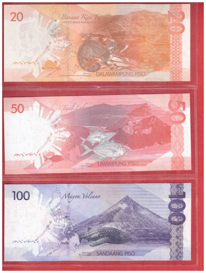 PHILIPPINES 20 50 & 100 peso NGC Aquino Solid No. Banknote 3 pcs 888888 ...