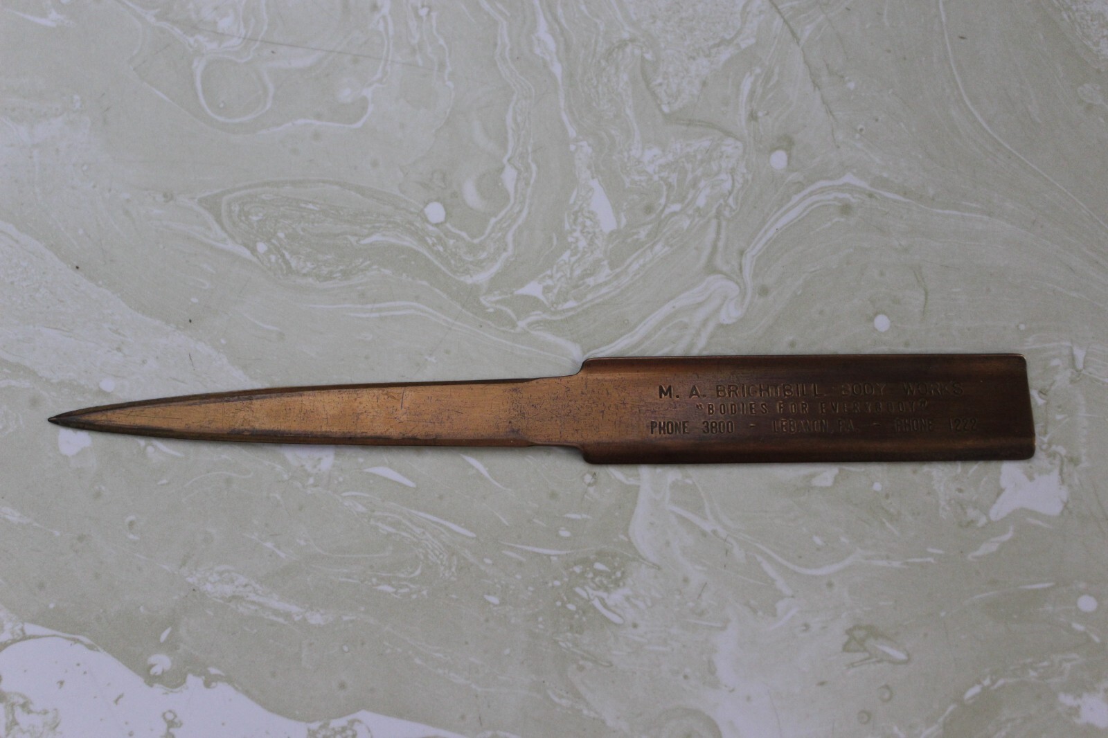 VINTAGE BRONZE LETTER OPENER FROM M.A. BRIGHTBILL BODY WORKS LEBANON ...