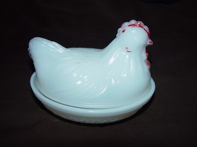 Nesting Hen Milk Glass Dish with red comb Medium Size 5" | eBay