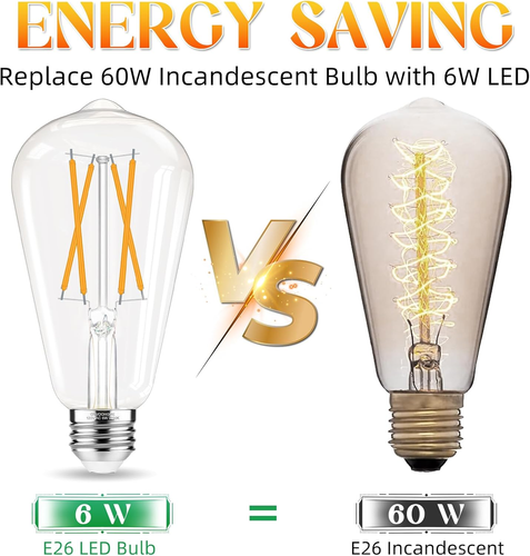 Edison Bulbs 60 Watt LED Equivalent, Vintage Light Bulbs Non-Dimmable ...