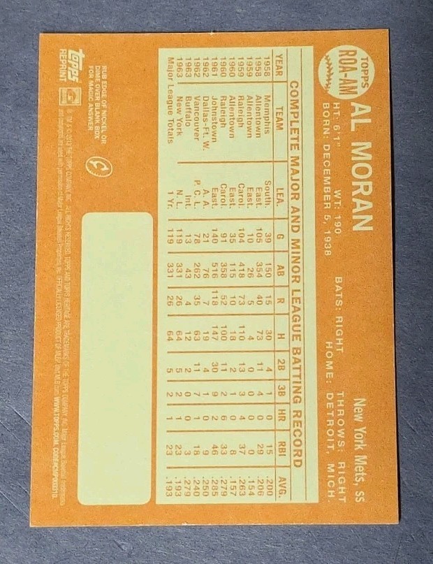 2013 TOPPS HERITAGE AL MORAN REAL ONE AUTOGRAPH ROA-AM mets On Card ...