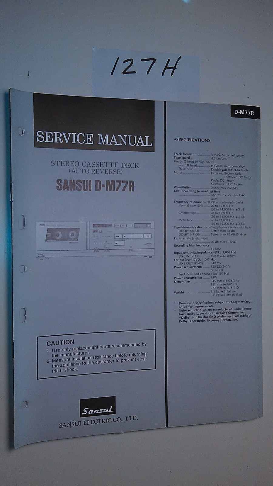 Sansui d-m77r service manual original repair book stereo tape deck ...