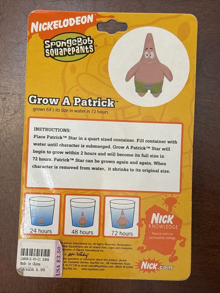 spongebob squarepants grow a patrick star toy Grows 6X’s in Water Vtg ...