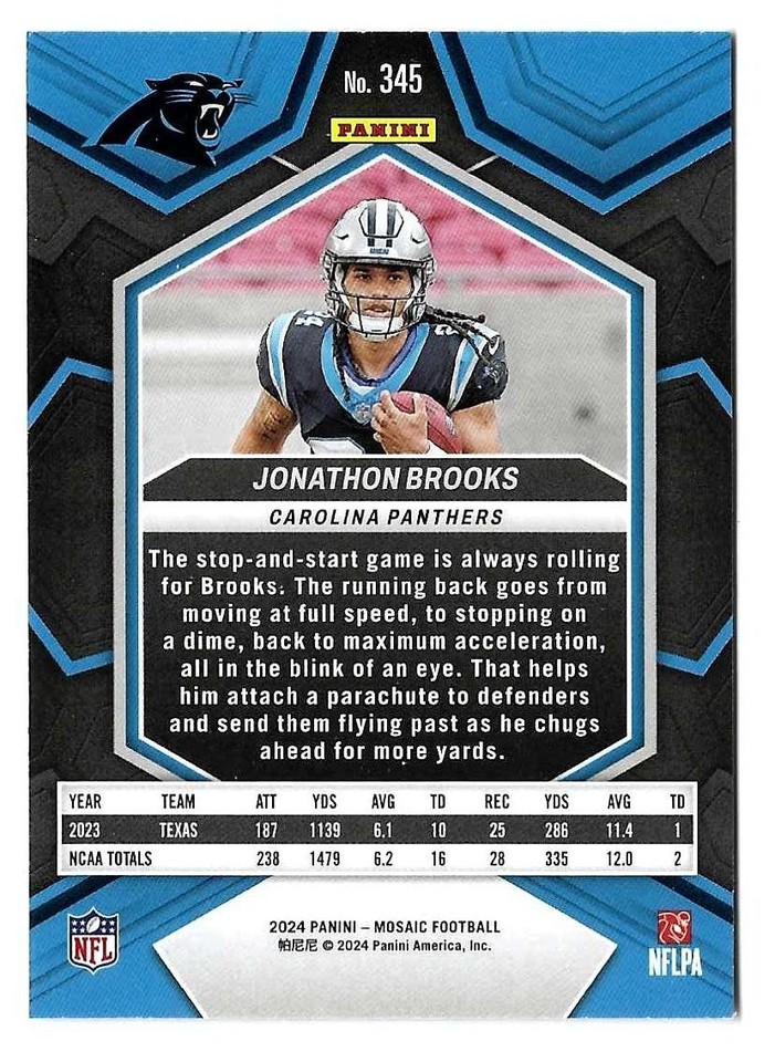 2024 Jonathan Brooks Panini Mosaic Rookie - Carolina Panthers | eBay