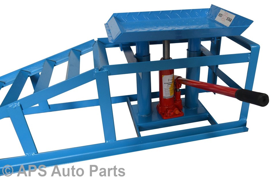 Pair Hydraulic Car Ramps 2x Heavy Duty 3000lbs Garage Van Bottle Lift ...