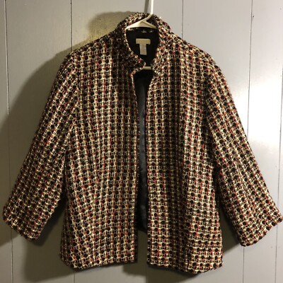 Chico's Jacket Women's SZ 3 Red Tweed Metallic Holiday Blazer Wool ...