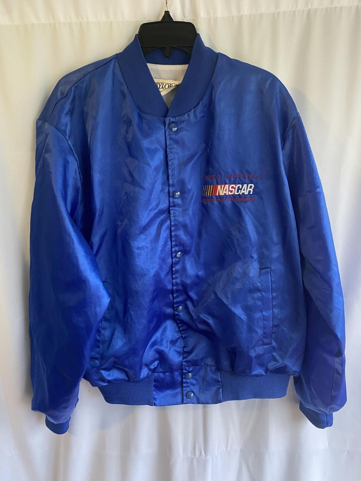 Vintage Nascar Racing Blue Satin Nylon Jacket Mens XL… - Gem