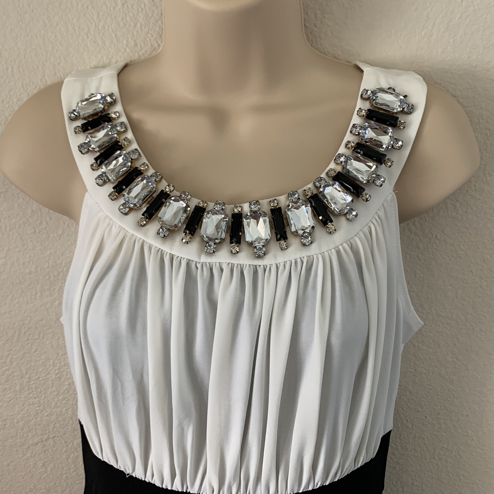 Haani Jeweled High Neck Long White And Black Dress Si… - Gem