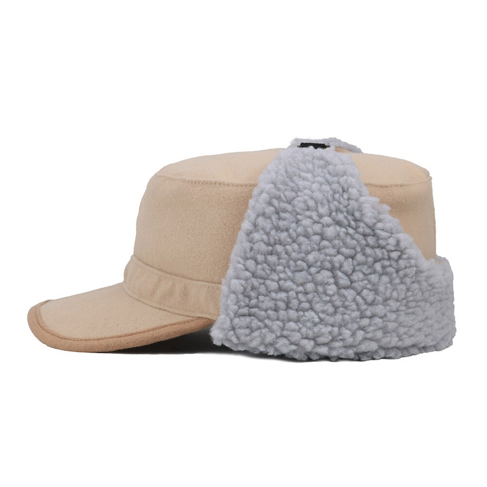 Wool Baseball Hat with Visor and Ear Flaps Winter Warm Cap for Men ...