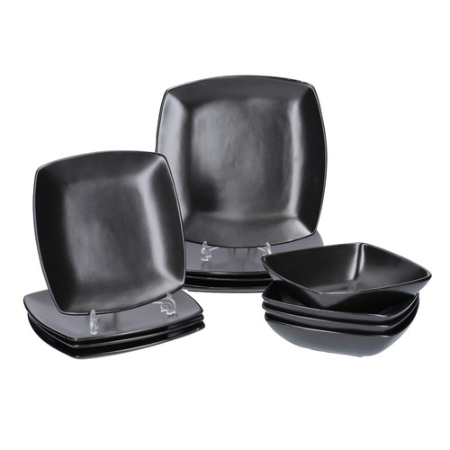 Creative Tops 12PC Dinner Set Black Bowls Plates Side Plates Ceramic ...