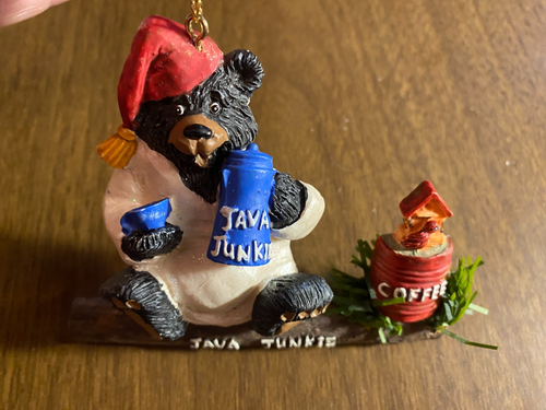 Resin Black Bear Java Junkie Coffee Christmas Ornament Kurt Adler ...
