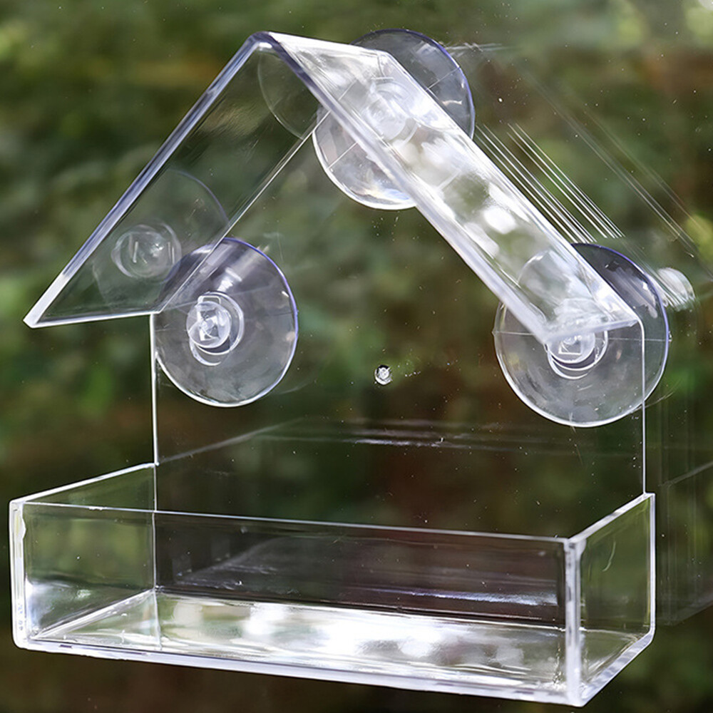 Window Bird Feeder Clear Mounted Perspex Feeding Station Seeds Nuts ...