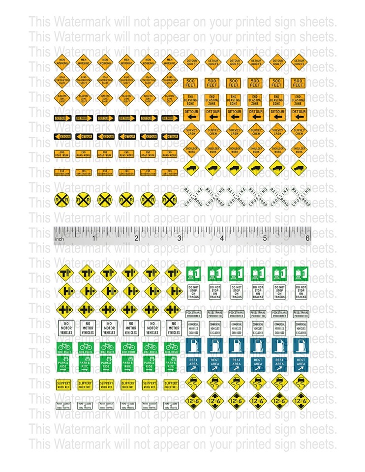 1300+ HO Scale 1:87 Street and Traffic Signs on Adhesive-Backed Paper ...