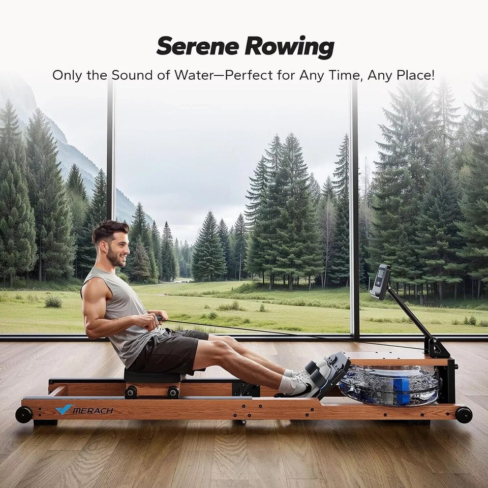 MERACH R28 Foldable Wood Rowing Machine for Home Gym Water Resistance ...