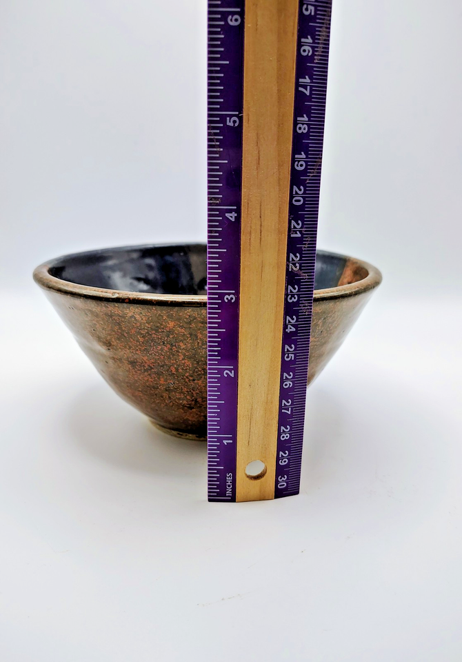 Signed Art Pottery Bowl Blue Brown Glaze with Imprint inside Soup Ceral ...