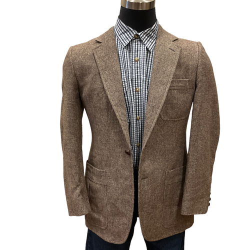42R Vtg Mavest Tweed Wool Sport Coat Brown White Twill Woven Leather ...