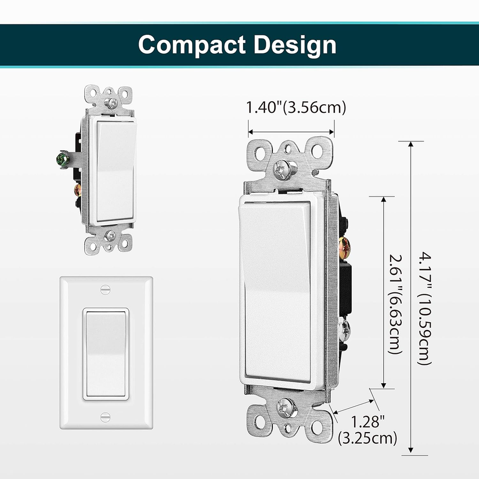 BESTTEN 10 Pack 3-Way Decorator Light Switch, 15A 120/277V, Single Pole ...