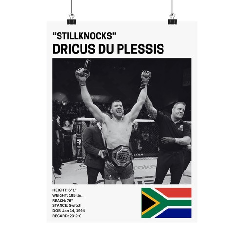 Dricus Du Plessis Poster, Fighter Wall Art Decor, MMA, Mixed Martial ...