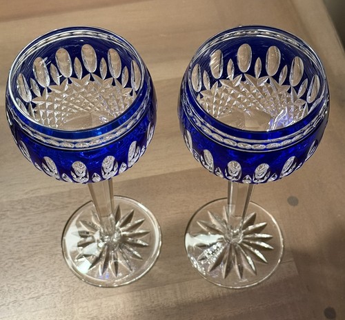 Waterford Crystal 2 Clarendon Cobalt Blue Wine Hocks 8” Excellent | eBay