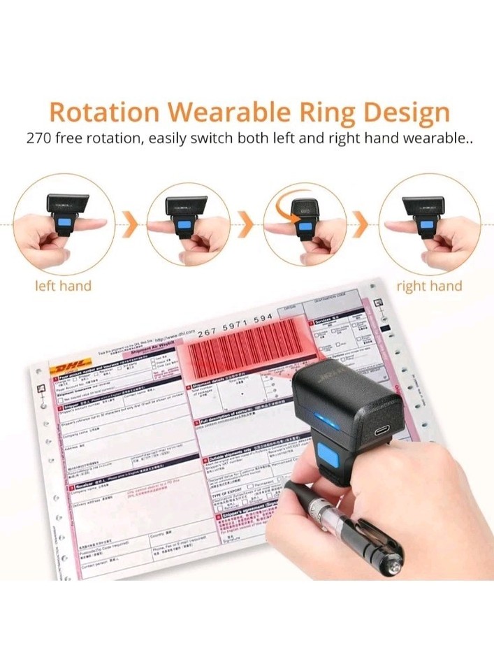 JRHC 1D 2D Bluetooth Portable Ring Barcode Scanner, Portable Mini ...